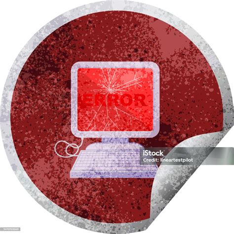 깨진 컴퓨터 그래픽 벡터 일러스트 레이 션 원형 스티커 깨짐에 대한 스톡 벡터 아트 및 기타 이미지 깨짐 만화 문제