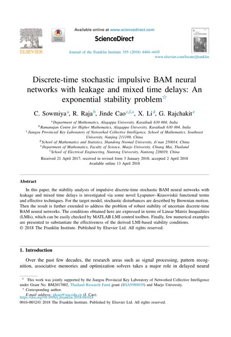 Pdf Discrete Time Stochastic Impulsive Bam Neural Networks With Leakage And Mixed Time Delays