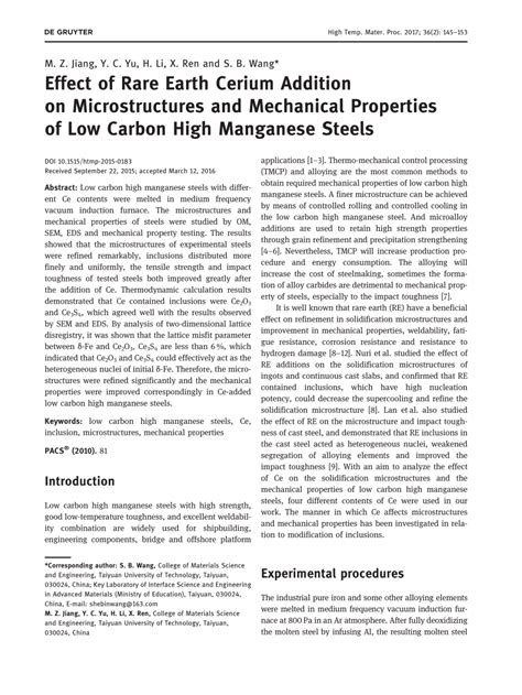 Pdf Effect Of Rare Earth Cerium Addition On Microstructures And