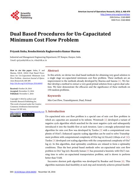 Pdf Dual Based Procedures For Un Capacitated Minimum Cost Flow Problem