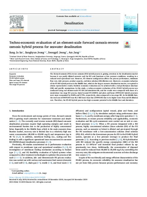 Pdf Techno Economic Evaluation Of An Element Scale Forward Osmosis