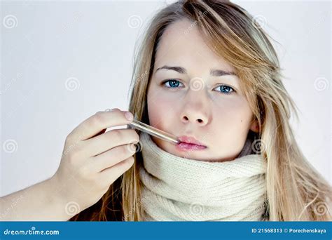 A Simple Girl With A Thermometer Stock Image Image Of Medical Close 21568313