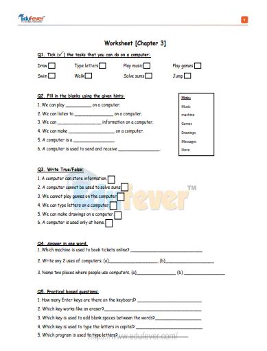 Updated CBSE Class 1 Uses Of Computer Worksheet 2024 25