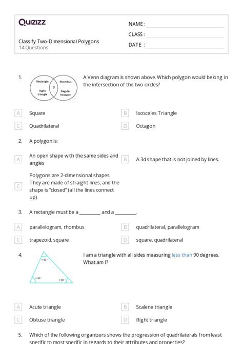 50 Classifying Quadrilaterals Worksheets For 4th Grade On Quizizz