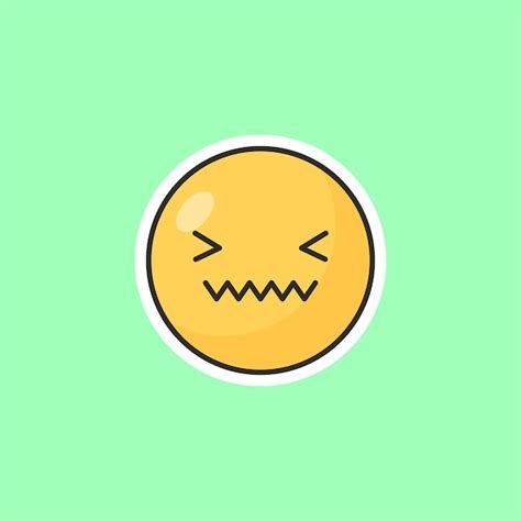 만화 스타일의 노란색 이모티콘 귀여운 이모티콘 스티커 프리미엄 벡터