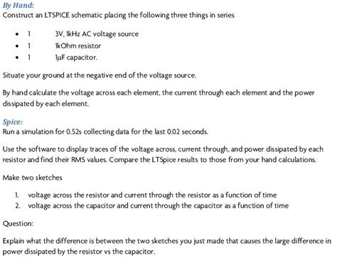 Solved By Hand Construct An Ltspice Schematic Placing The