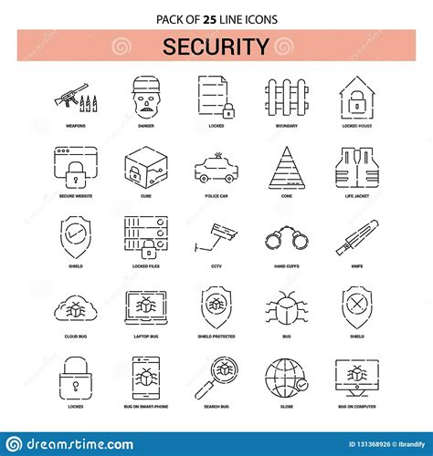 Security Line Icon Set 25 Dashed Outline Style Stock Vector Illustration Of Computer Icons