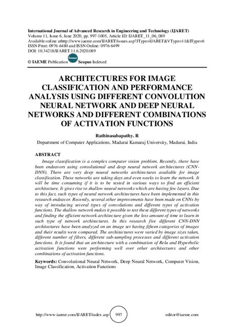 pdf architectures for image classification and performance analysis