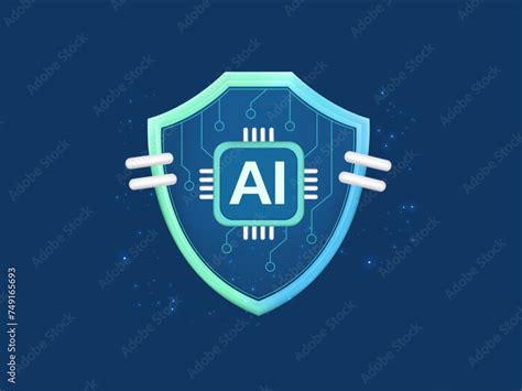 3d Vector Data Protection Shield With Ai Technology Microchip Illustration Design Concept