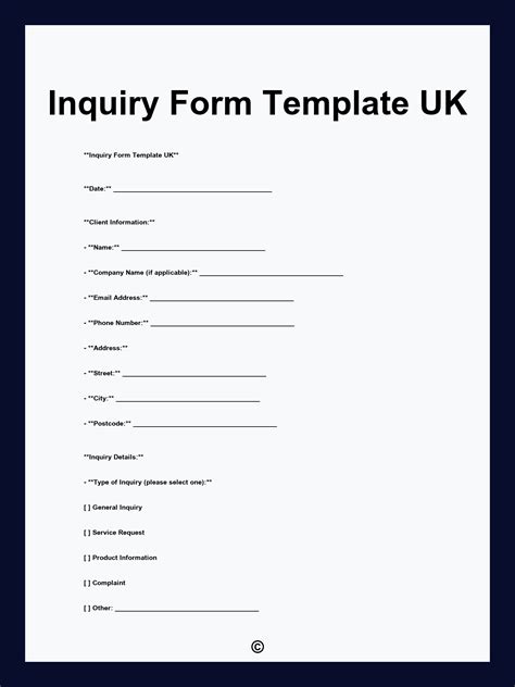 Inquiry Form Template Uk