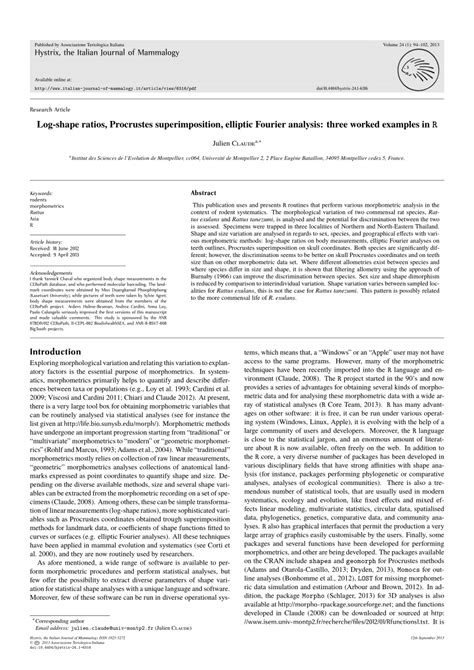 Pdf Log Shape Ratios Procrustes Superimposition Elliptic Fourier Analysis Three Worked