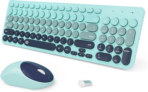 Wireless Keyboards Mouse Combos Colorful Cute Typewriter Full Size Retro Round
