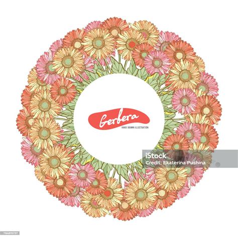 화환은 날짜를 저장합니다 거베라 카모마일 레드 핑크 옐로우 오렌지 벡터 그림입니다 여름과 가을 꽃입니다 흰색 배경에 격리 복고풍 빈티지 카드 배너 축하 결혼식 0명에 대한