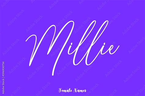 Millie Female Name Cursive Calligraphy Text On Purple Background Stock Vector Adobe Stock