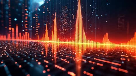 Digital Waveform Visualizes Data Patterns In Vibrant Orange On A Dark