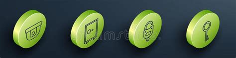 Set Isometric Motion Sensor Safe Lock And Key And Old Key Icon Vector Stock Vector