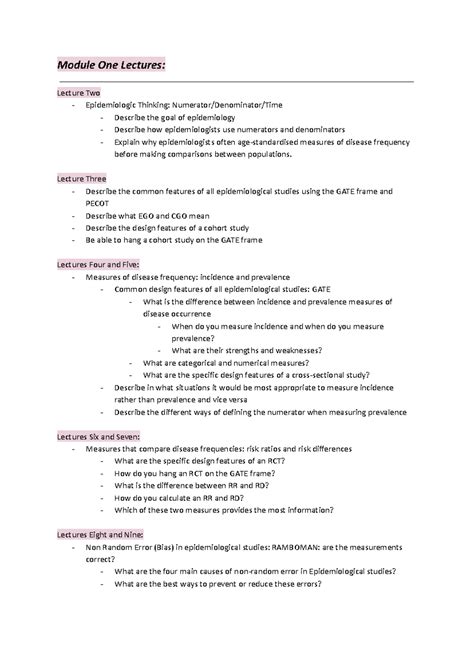 Poplhlth 111 Learning Objectives Module One Lectures Lecture Two Epidemiologic Thinking