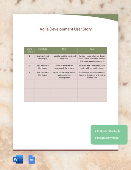 FREE User Story Template Download In Word Google Docs PDF