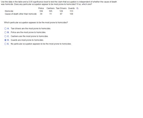 solved jse the data in the table and a 0 05 significance