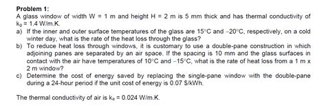 Solved Problem A Glass Window Of Width W M And Height Chegg