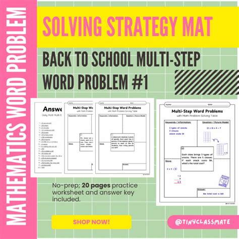 Back To School Multi Step Word Problems With Solving Mat Upper