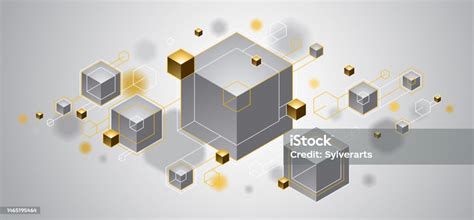 황금 요소 벡터 디자인 고급 또는 보석 색상 스타일과 3d 큐브의 클러스터와 추상 벡터 디자인은 기술 및 과학 추상화 예술에 사용할 수 있습니다 데이터에 대한 스톡 벡터