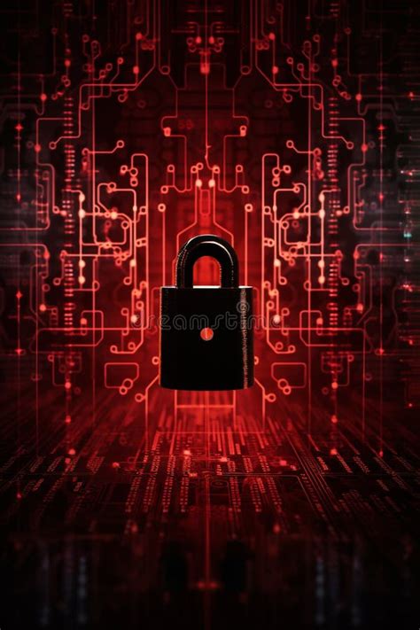 Cybersecurity Concept Padlock Circuit Board Data Center Stock Image
