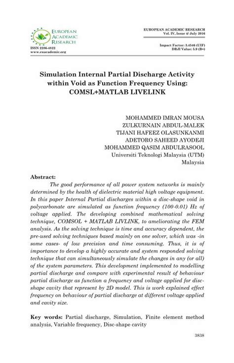 Pdf Simulation Internal Partial Discharge Activity Within Euacademic