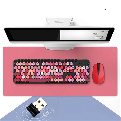 Girly Keyboard And Mouse Set Wireless Honeycomb Pink