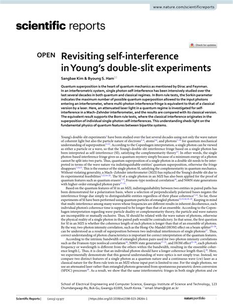 Pdf Revisiting Self Interference In Youngs Double Slit Experiments