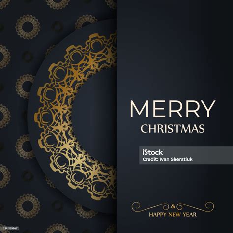 빈티지 골드 패턴과 다크 블루에 축제 브로셔 메리 크리스마스와 새해 복 새해 복 0명에 대한 스톡 벡터 아트 및 기타 이미지 0명 12월 31일 겨울 Istock