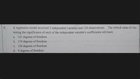 Solved A Regression Model Involved Independent Chegg