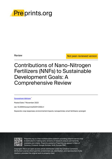 Pdf Contributions Of Nano Nitrogen Fertilizers Nnfs To Sustainable