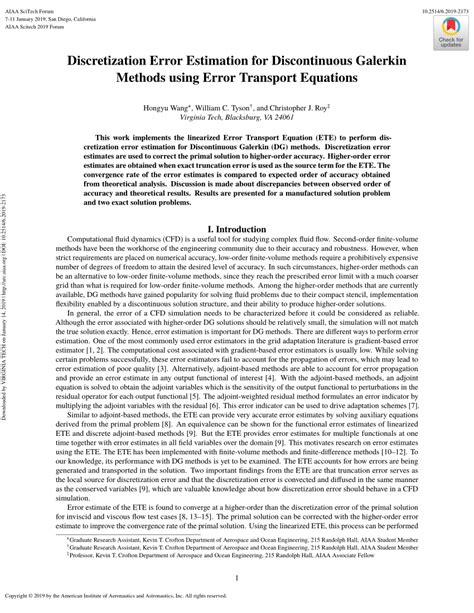 Pdf Discretization Error Estimation For Discontinuous Galerkin Methods Using Error Transport