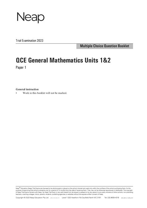 Neap Trial Exam 2023 Qce General Maths Units 1and2 Papers 1 And 2 Atar Notes