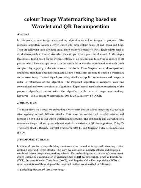 Colour Image Watermarking Based On Wavelet And Qr Decomposition Pdf Wavelet Signal Processing
