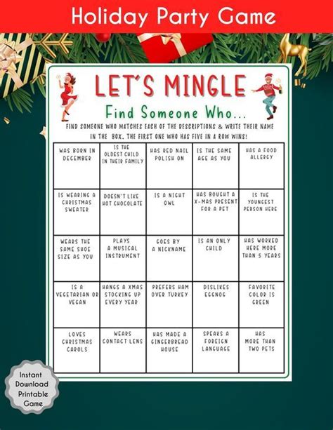 Office Christmas Find Someone Who Game Holiday Party Printable Game Work Party Game Team