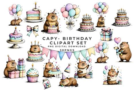 Capy Birthday Party Clipart Set Graphic By Anca Digital Vibe · Creative