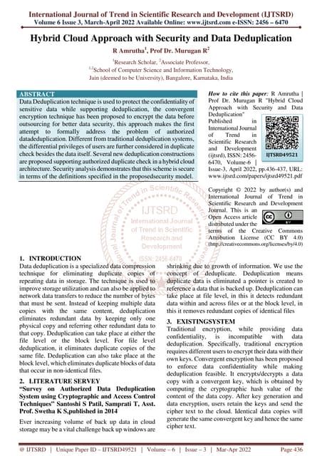 Hybrid Cloud Approach With Security And Data Deduplication Pdf