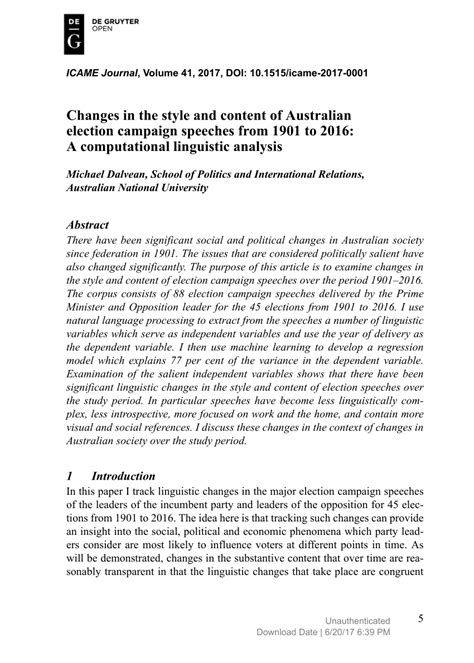PDF Changes In The Style And Content Of Australian Election Campaign Speeches From To