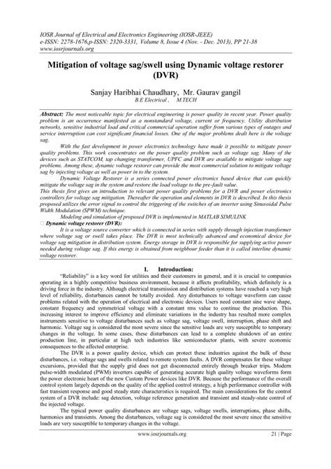 Pdf Mitigation Of Voltage Sagswell Using Dynamic Voltage Dokumentips
