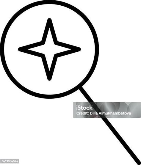 기호를 평면 스타일로 윤곽선으로 표시합니다 얇은 선으로 그려진 현대 표지판 편집 가능한 획 광고 서적 인터넷 상점에 적합합니다 돋보기 아래 빛나는 별의 선 아이콘 개념에