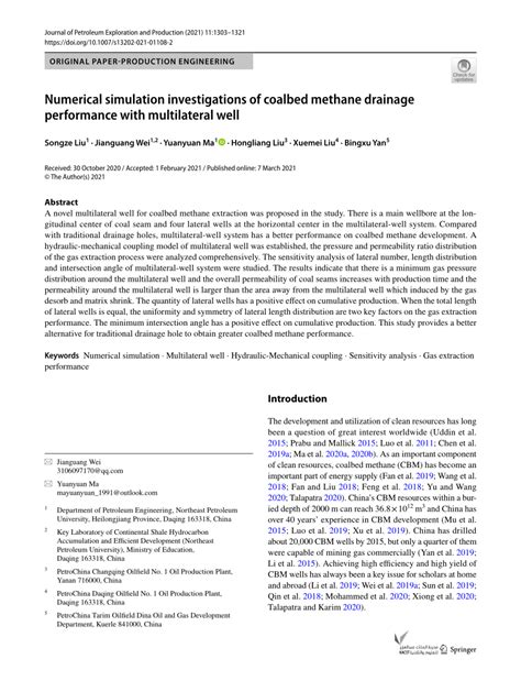 Pdf Numerical Simulation Investigations Of Coalbed Methane Drainage Performance With
