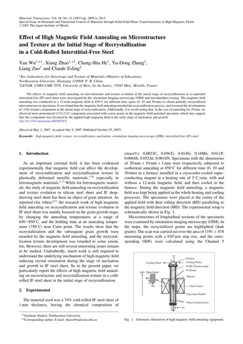 Pdf Effect Of High Magnetic Field Annealing On Microstructure And Texture At The Initial Stage