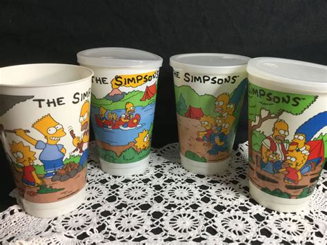 4 X Different Simpson Pizza Hut Cups 3 Have Lids Great Condition