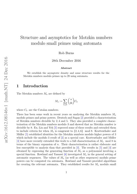 pdf structure and asymptotics for motzkin numbers modulo small primes
