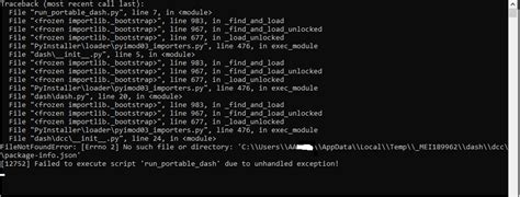 python pyinstaller dash could not locate package info json stack
