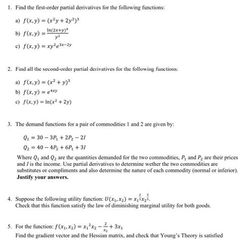 Solved 1 Find The First Order Partial Derivatives For The