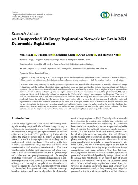 PDF An Unsupervised D Image Registration Network For Brain MRI Deformable Registration