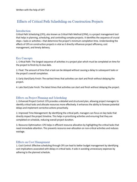 Effects Of Critical Path Scheduling On Construction Projects Download